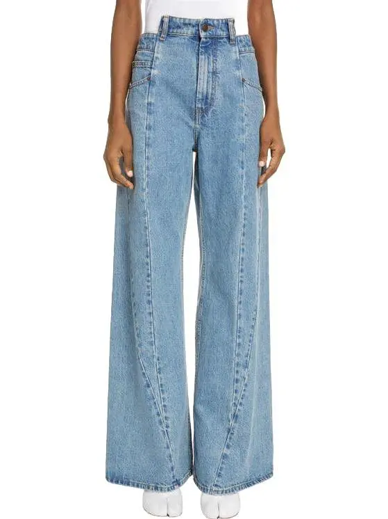 MAISON MARGIELA Décortiqué Wide Leg Jeans - Medium Blu Stone Wash