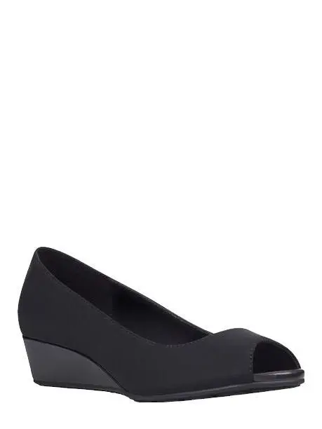 Bandolino Peep Toe Wedge Pump - Black Fabric