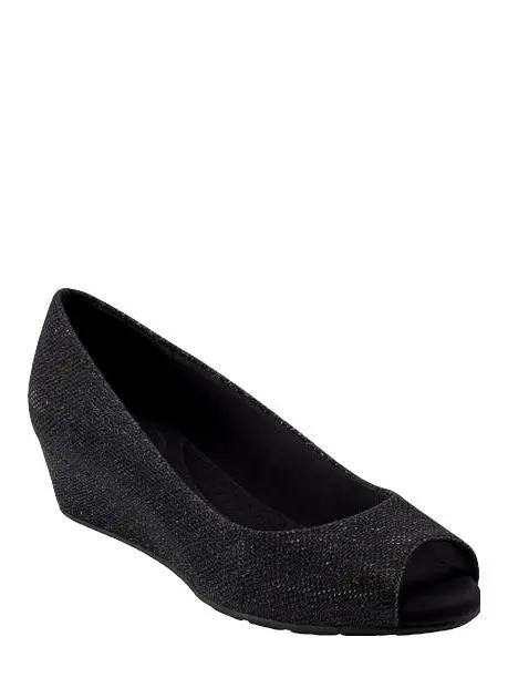Bandolino Peep Toe Wedge Pump - Black Metallic