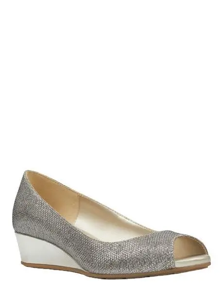 Bandolino Peep Toe Wedge Pump - Metallic Glam Fabric