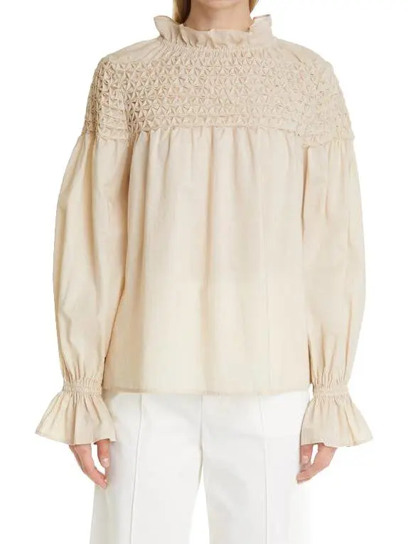 Merlette Majorelle Smocked Blouse - Light Beige