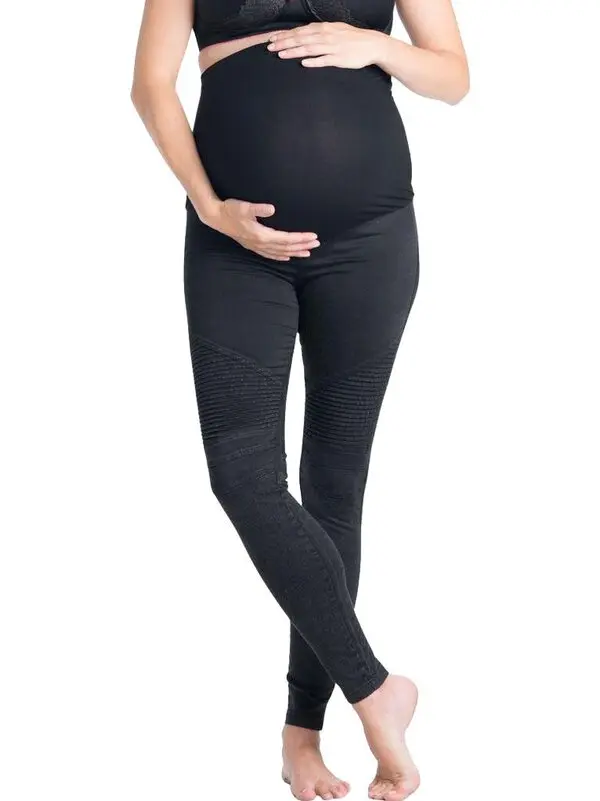 PREGGO LEGGINGS Moto Maternity Leggings - Black Out
