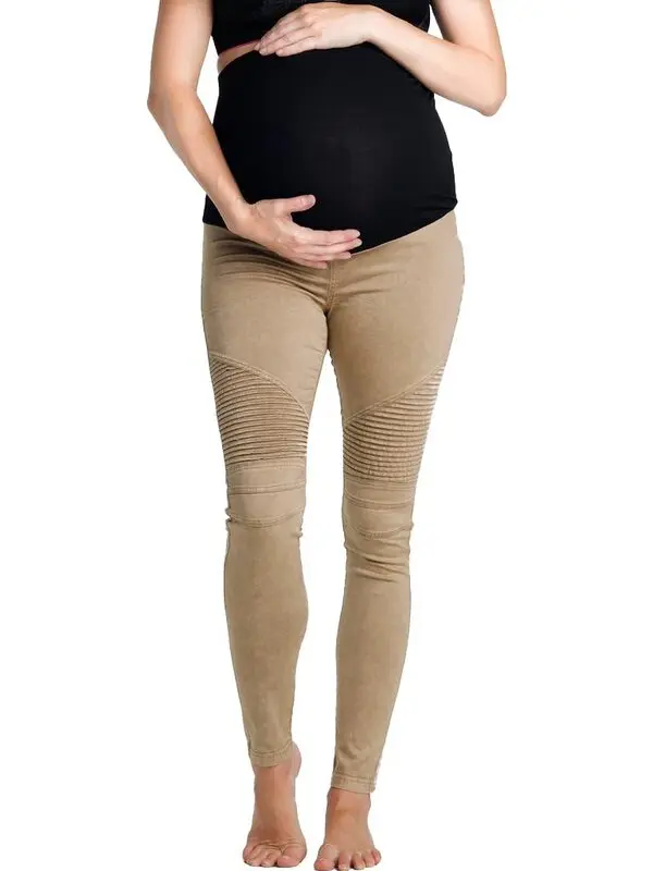 PREGGO LEGGINGS Moto Maternity Leggings - Desert Khaki