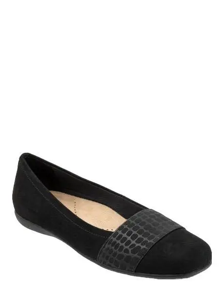 Trotters Samantha Flat - Black Suede/ Croco