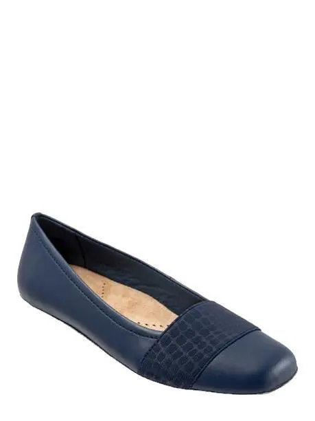 Trotters Samantha Flat - Navy Faux Leather