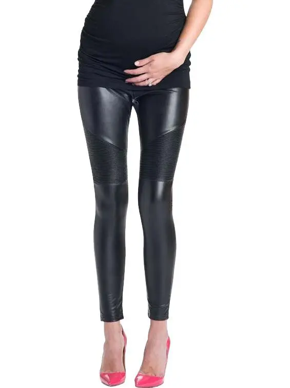 PREGGO LEGGINGS Rockstar Mamacita Maternity Moto Leggings - Black