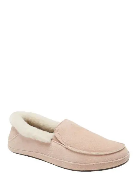 Olukai Ku'una Shearling Slipper - Soft Pink/ Soft Pink Leather