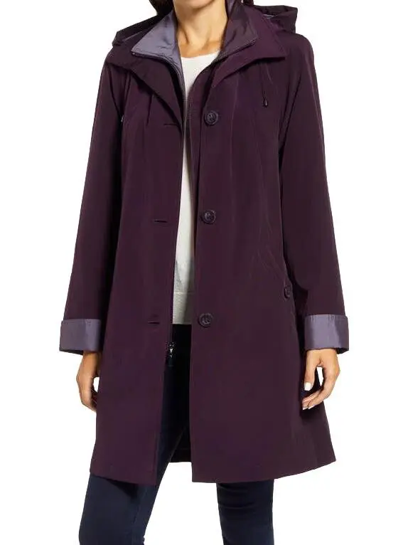 Gallery Water Resistant Hooded Rain Jacket - Blackberry