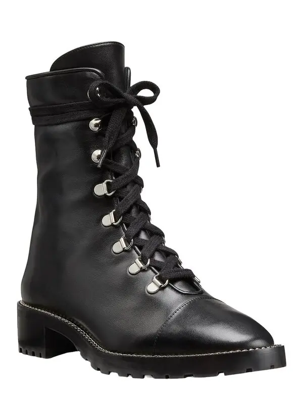 STUART WEITZMAN Kolbie Combat Boot - Black/silver