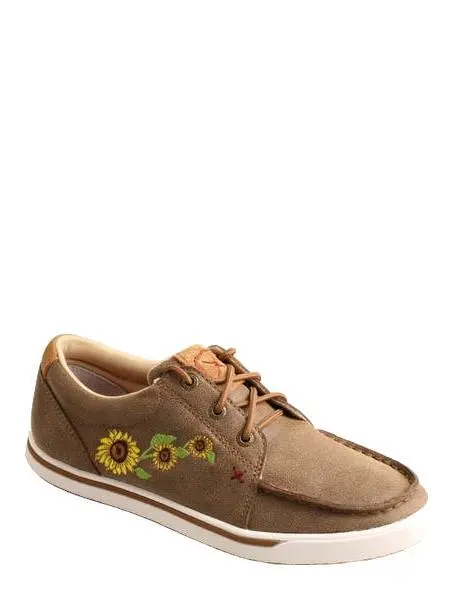 TWISTED X Lace-up Sneakers With Moc-toe Detailing And Embroidered Accents - Bomber Sunflower