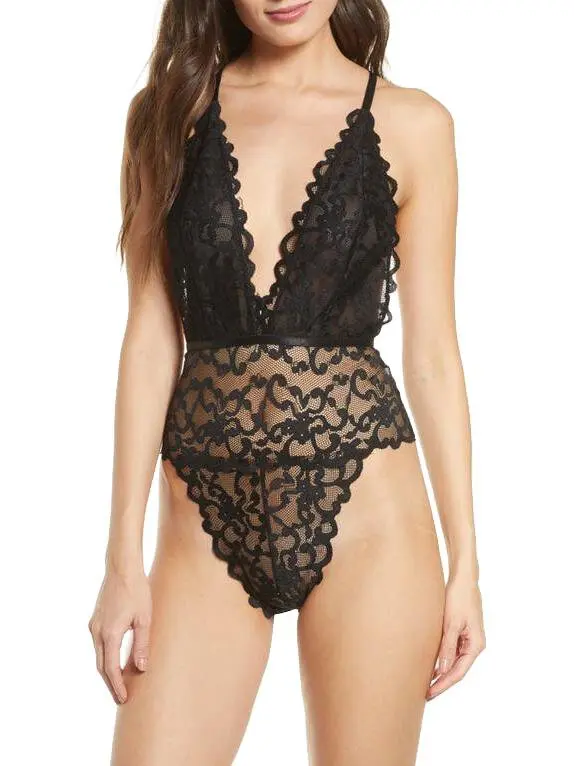 OH LA LA CHERI Jeana Galloon Lace Teddy - Black