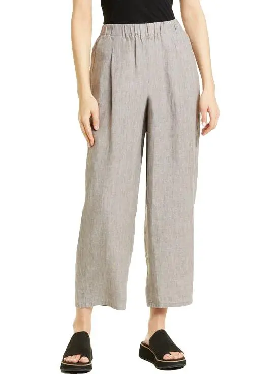 Eileen Fisher Straight Leg Organic Linen Ankle Pants - Stone