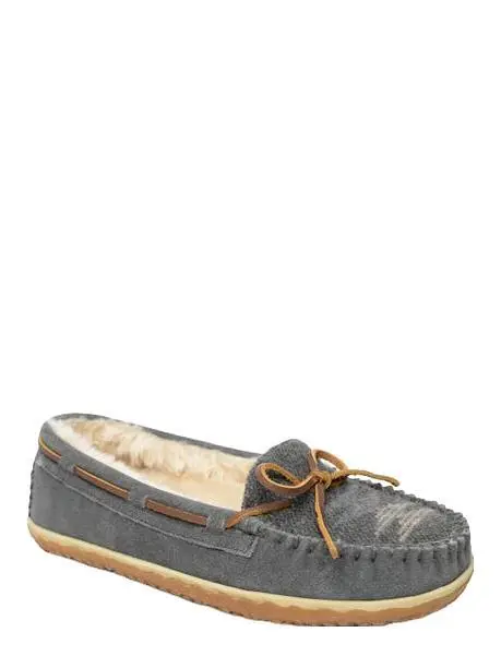 Minnetonka Tilia Faux Fur Lined Slipper - Grey Suede