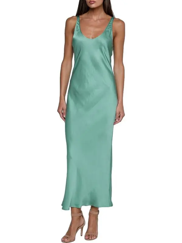 L'Agence Akiya Satin Tank Maxi Dress - Malachite Green