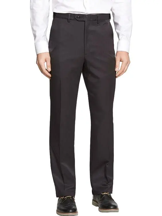 Berle Self Sizer Waist Flat Front Classic Fit Microfiber Trousers - Black