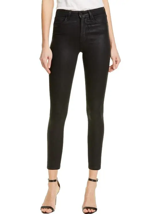 L'Agence Coated High Waist Skinny Jeans - Black Coated