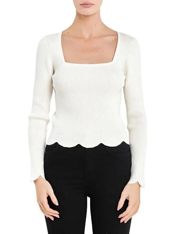 English Factory Scalloped Hem Sweater - Cream