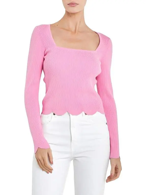 English Factory Scalloped Hem Sweater - Pink