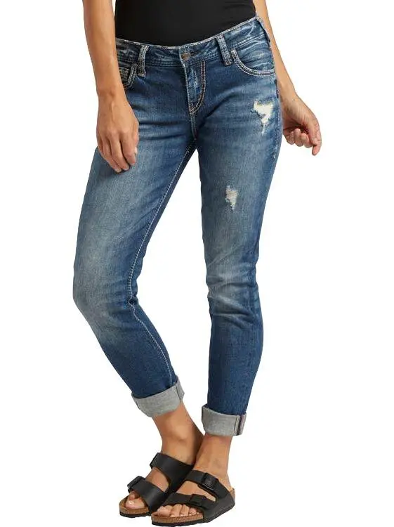 SILVER JEANS CO. Girlfriend Distressed Jeans - Indigo