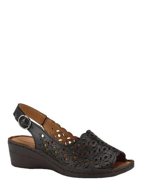 SPRING STEP SHOES Belizana Wedge Sandal - Black Leather
