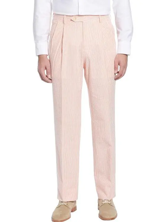 Berle Pleated Seersucker Cotton Dress Pants - Orange