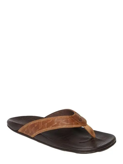 Olukai Hikianalia Flip Flop - Tan/dark Java Leather