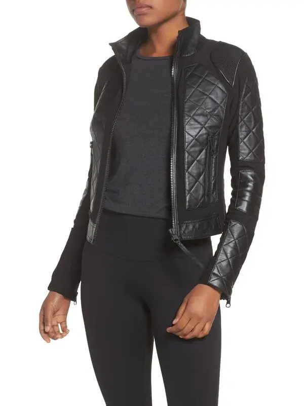Blanc Noir Leather & Mesh Moto Jacket - Black