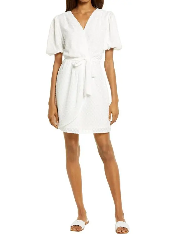 Fraiche By J Dot Jacquard Faux Wrap Dress - White