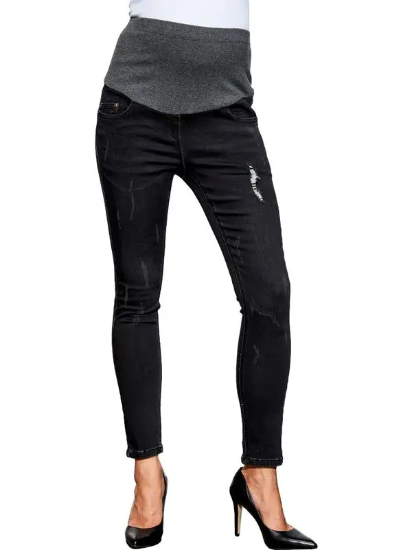 MATERNAL AMERICA Maternity Ankle Jeans - Dark Grey