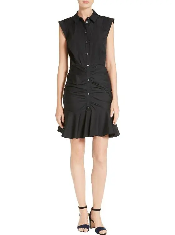 Veronica Beard Flare Hem Ruched Shirtdress - Black