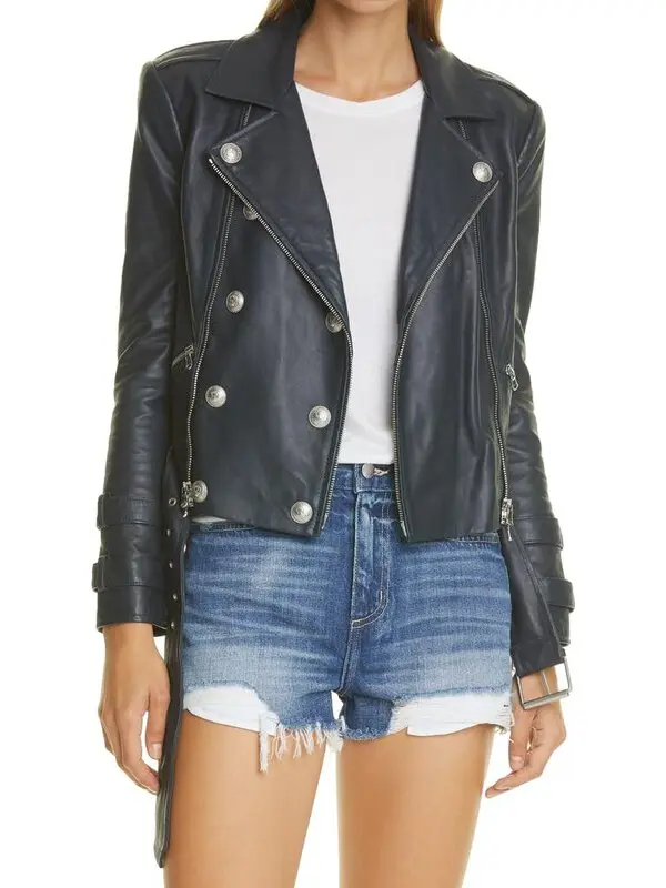 L'Agence Billie Belted Leather Moto Jacket - Midnight