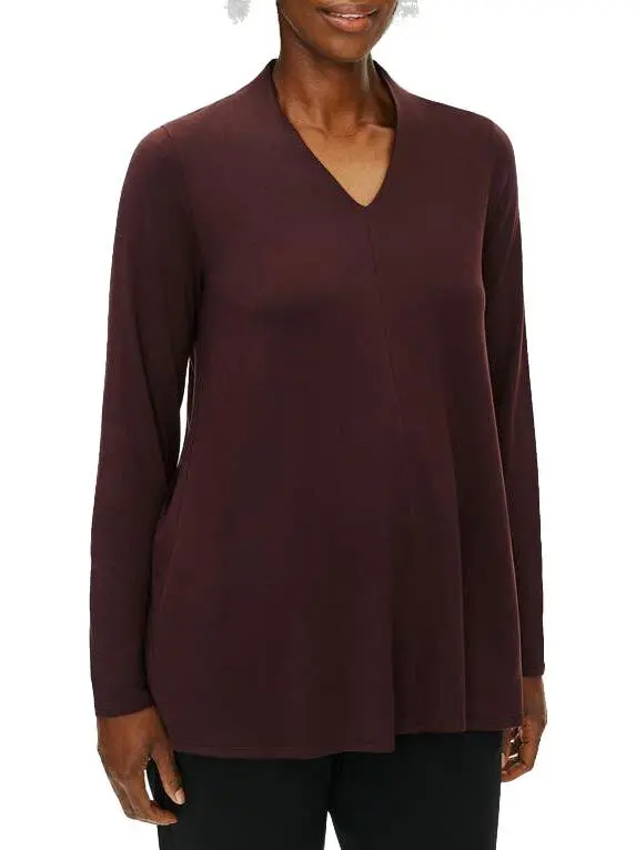 Eileen Fisher V-neck Long Sleeve Top - Dark Brownstone