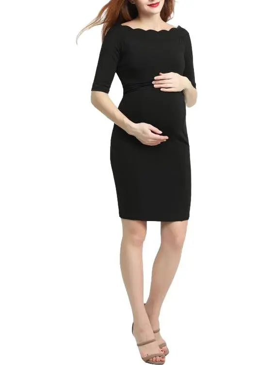 KIMI + KAI Kendall Scallop Trim Body-con Maternity Dress - Black