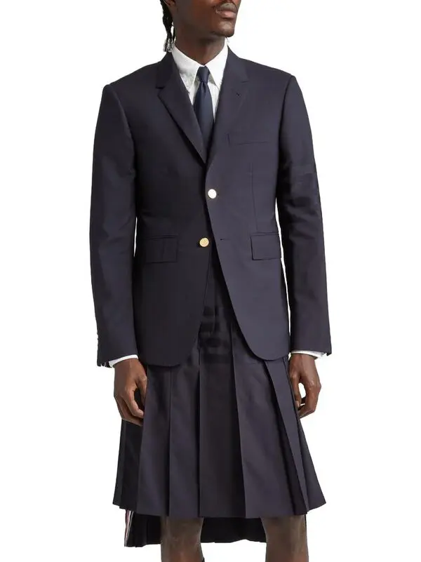 Thom Browne 4-bar Mélange Wool Sport Coat - Dark Blue
