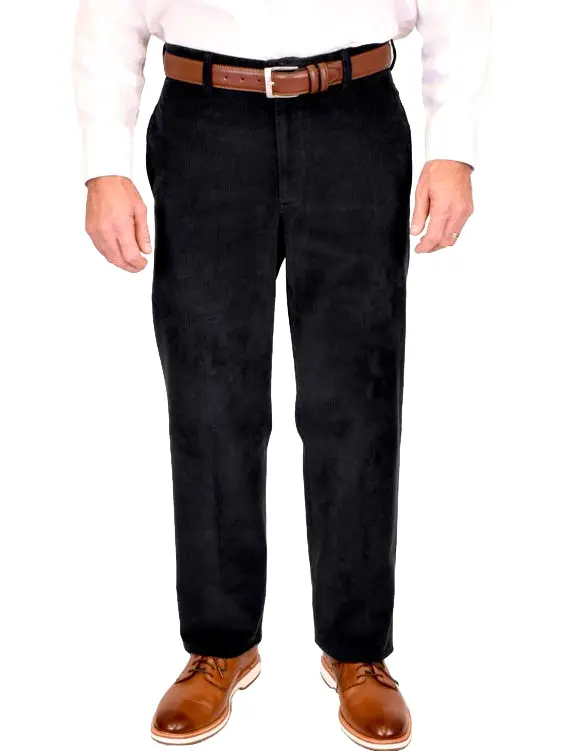 Berle Flat Front Corduroy Trousers - Black