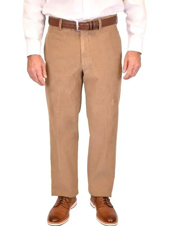 Berle Flat Front Corduroy Trousers - Khaki