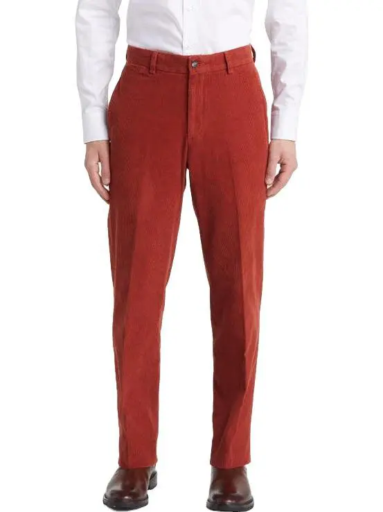 Berle Flat Front Corduroy Trousers - Rust