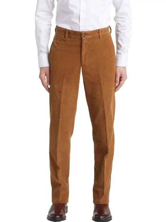 Berle Flat Front Corduroy Trousers - Tobacco