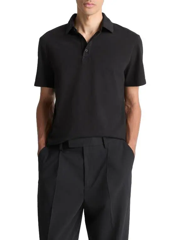 Vince Regular Fit Garment Dyed Cotton Polo - True Black