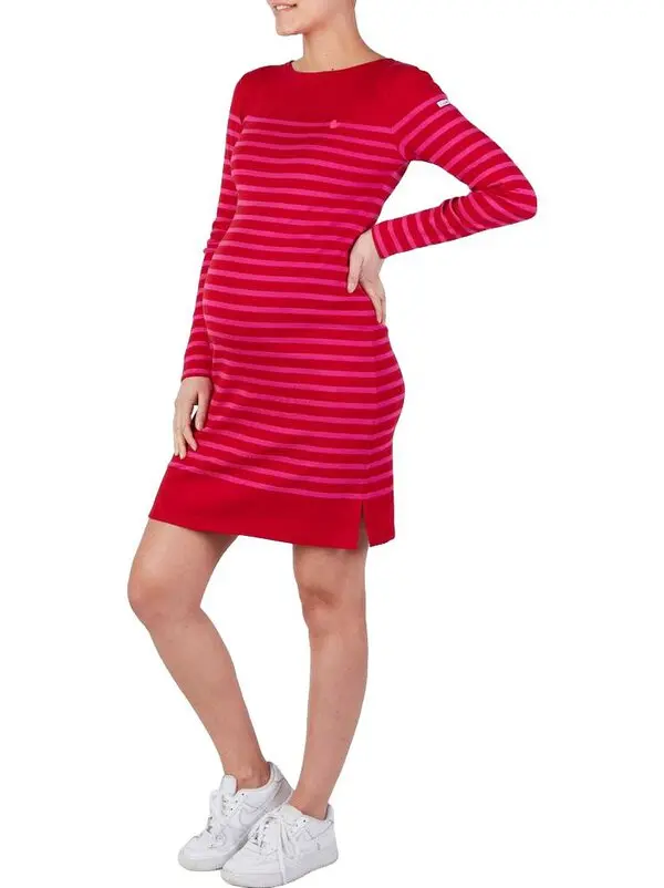 CACHE COEUR X Armor Lux Long Sleeve Maternity Dress - Red/fushia