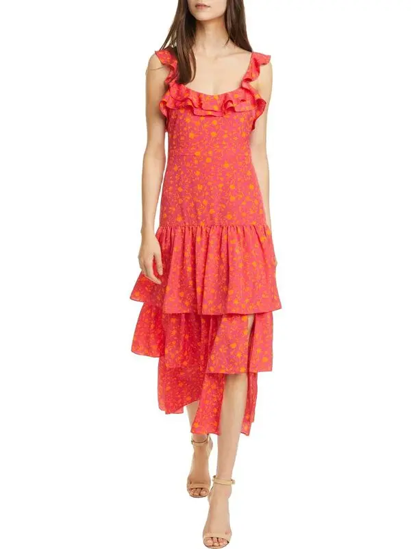 Likely Janie Floral Tiered Dress - Fuchsia/orange