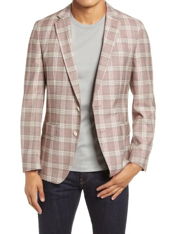 BOSS Hartlay Plaid Wool Sport Coat - Natural