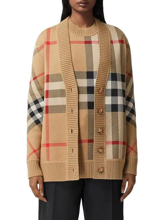 Burberry Caragh Check Jacquard Cardigan - Archive Beige
