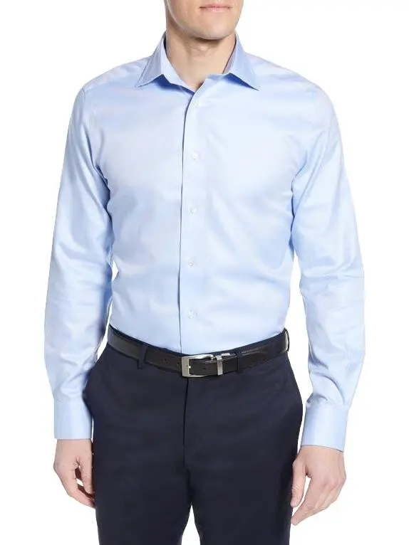 David Donahue Luxury Non-iron Trim Fit Solid Dress Shirt - Sky