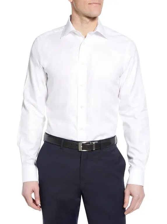 David Donahue Luxury Non-iron Trim Fit Solid Dress Shirt - White