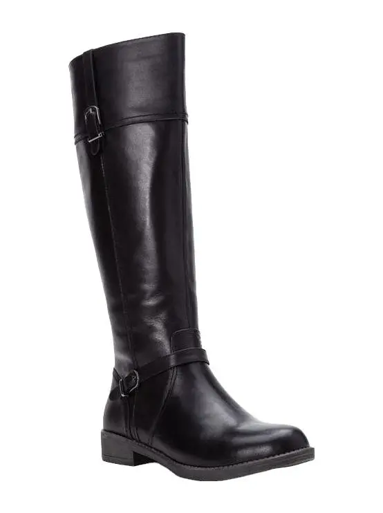 PROPET Leather Knee High Boots With Buckle Detail - Black Leather