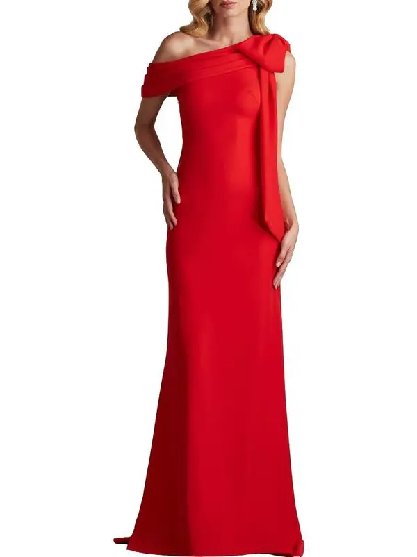 Tadashi Shoji One-shoulder Column Gown - Red Rose