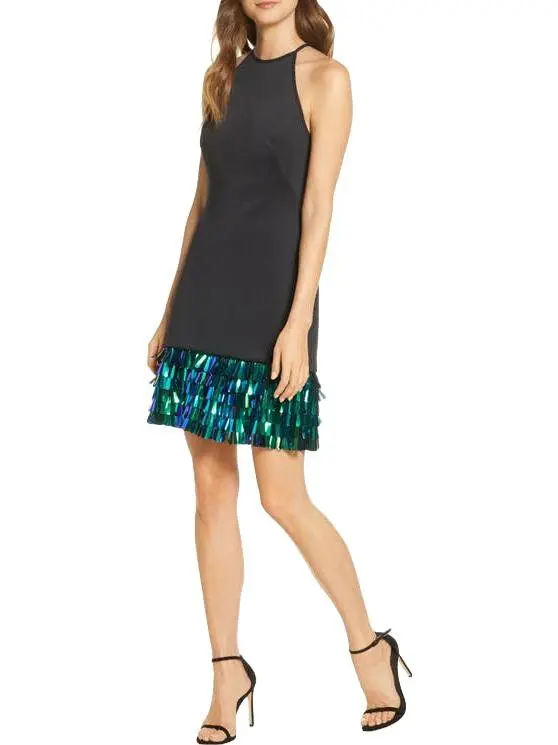 Tadashi Shoji Tiered Sequin Hem Cocktail Dress - Black