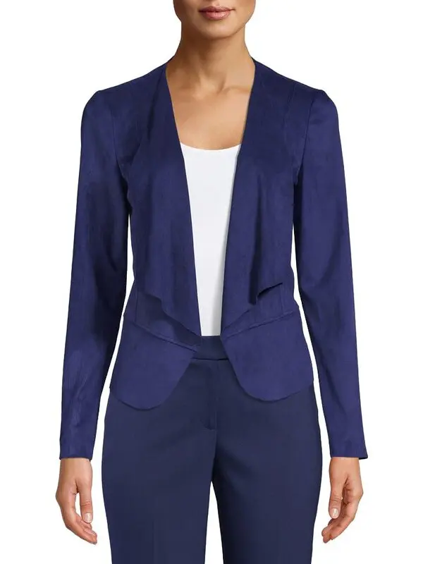 Anne Klein Drape Front Faux Suede Jacket - Distant Mountain