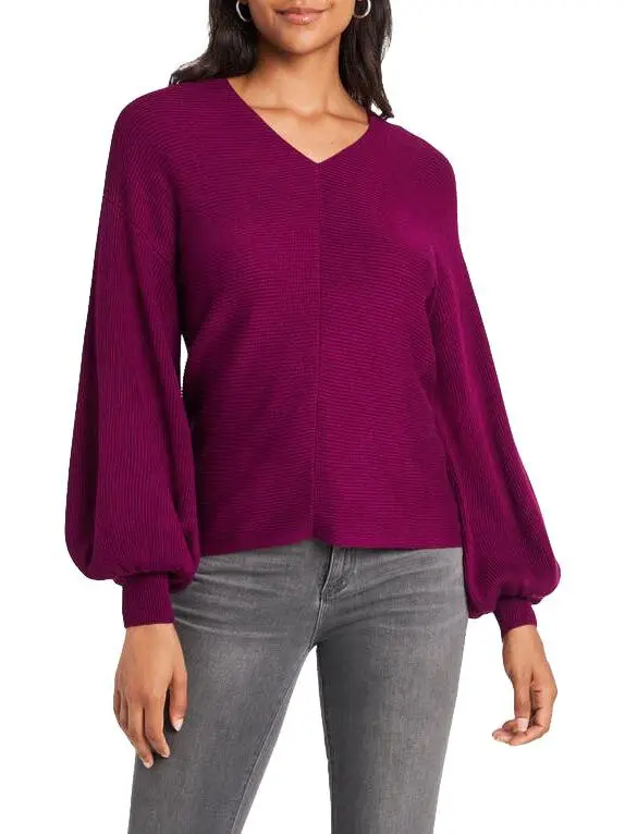 1.State Ribbed Balloon Sleeve Cotton-blend Sweater - Plum Fairy